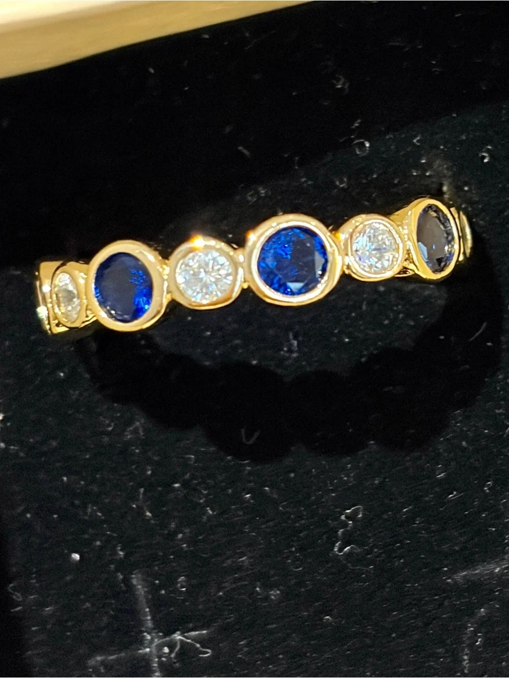 Jewelry | Gold Tone Lab Sapphire With Cz Stunning Eternity Bubble Bezel ...
